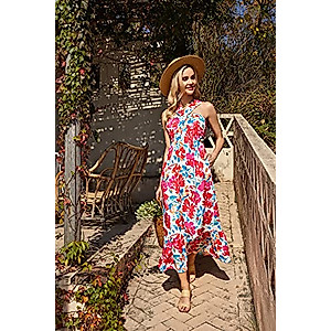 2023 Women's Summer Halter Neck Flowy A Line Floral Maxi Long Dresses Multicolor S