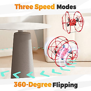 BEZGAR HQ053 Remote Control Drone for Kids - RC Mini Spherical Rolling Quadcopter Beginner 360 Degree Flip, Christmas Birthday Gift Indoor Outdoor Toys for Boys Age 4 5 6 7 8-12, Red