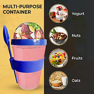 Minial Wave 3 Pack 19 Oz Overnight Oats Containers with Lids & 11.8 Oz Yogurt Parfait Cups for breakfast, Travel, Gym, Office-Crunch Cups for Cereal and Milk on the Go- Oatmeal container