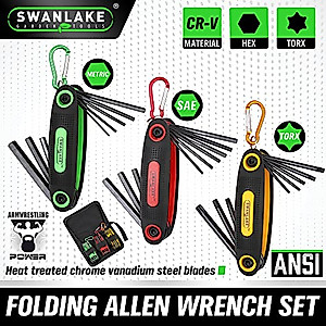 SWANLAKE 25PCS Folding Allen Wrench Set, 3-Pack Metric/SAE/Torx Allen Key Set for Basic Home Repair
