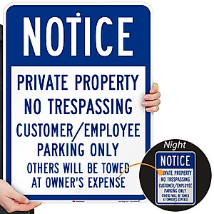 SmartSign 24 x 18 inch “Notice - Private Property No Trespassing, Customer/Employee Parking Only” Metal Sign, 80 mil Aluminum, 3M Laminated Engineer Grade Reflective Material, Blue and White, USA-Made