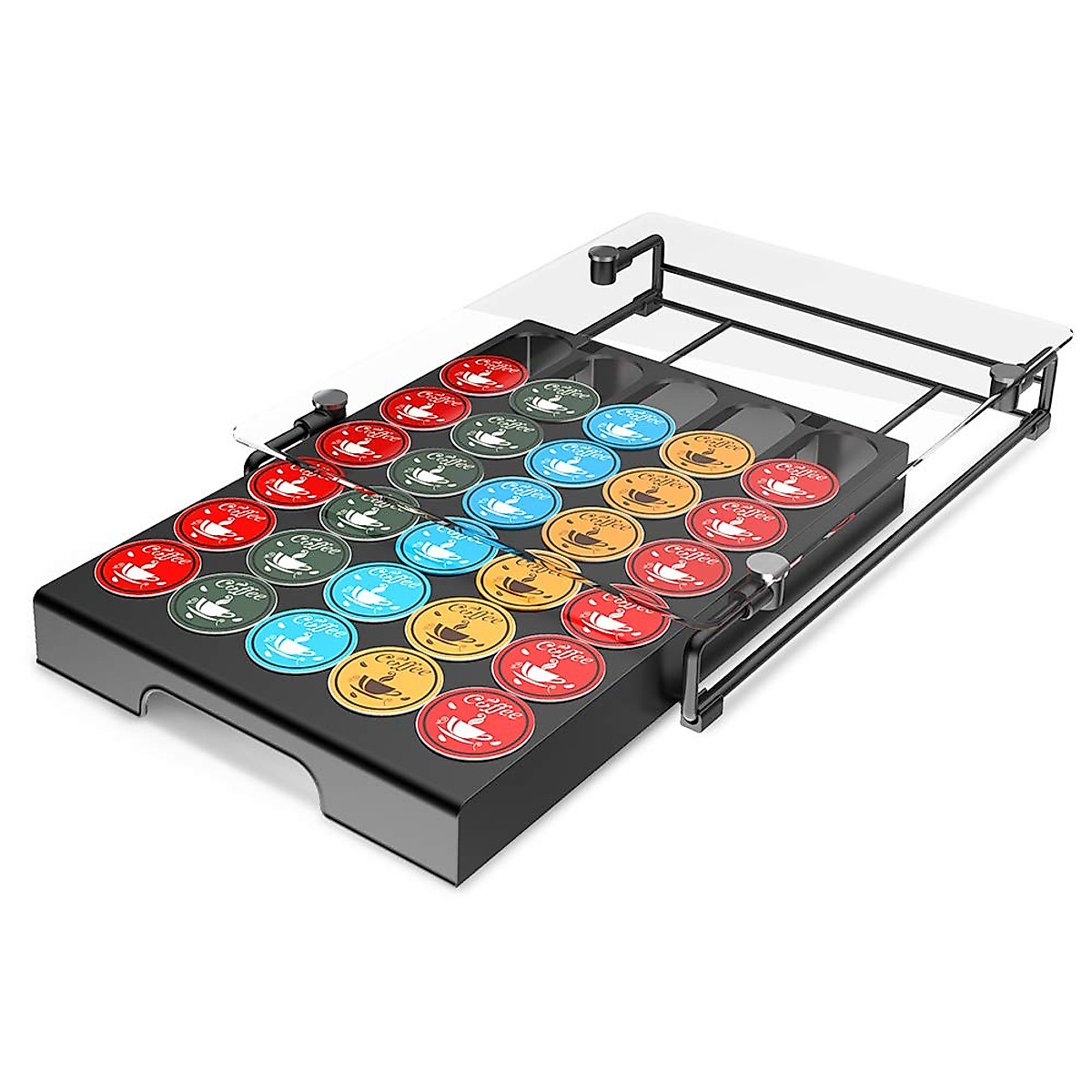 EVERIE Glass Top Coffee Pod Storage Organizer Drawer Holder Compatible with K Cup Pods, Holds 35 Pods, KP3501-BL