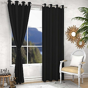Christy Exports Natural 100% Blackout Curtains 120 inch Long for Living Room, Farmhouse Thick Thermal Insulated Room Darkening Bedroom Door Panels, Black (1 Pair, 48" Width)