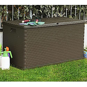 Deck Box, Large Storage Space for Cushions, Pool Accessories, Pillows, Garden Storage Box Lights Ideal for Garden, Patio, Balcony, Storage Box in Patio Storage Box Brown 47.2"x22"x24.8"