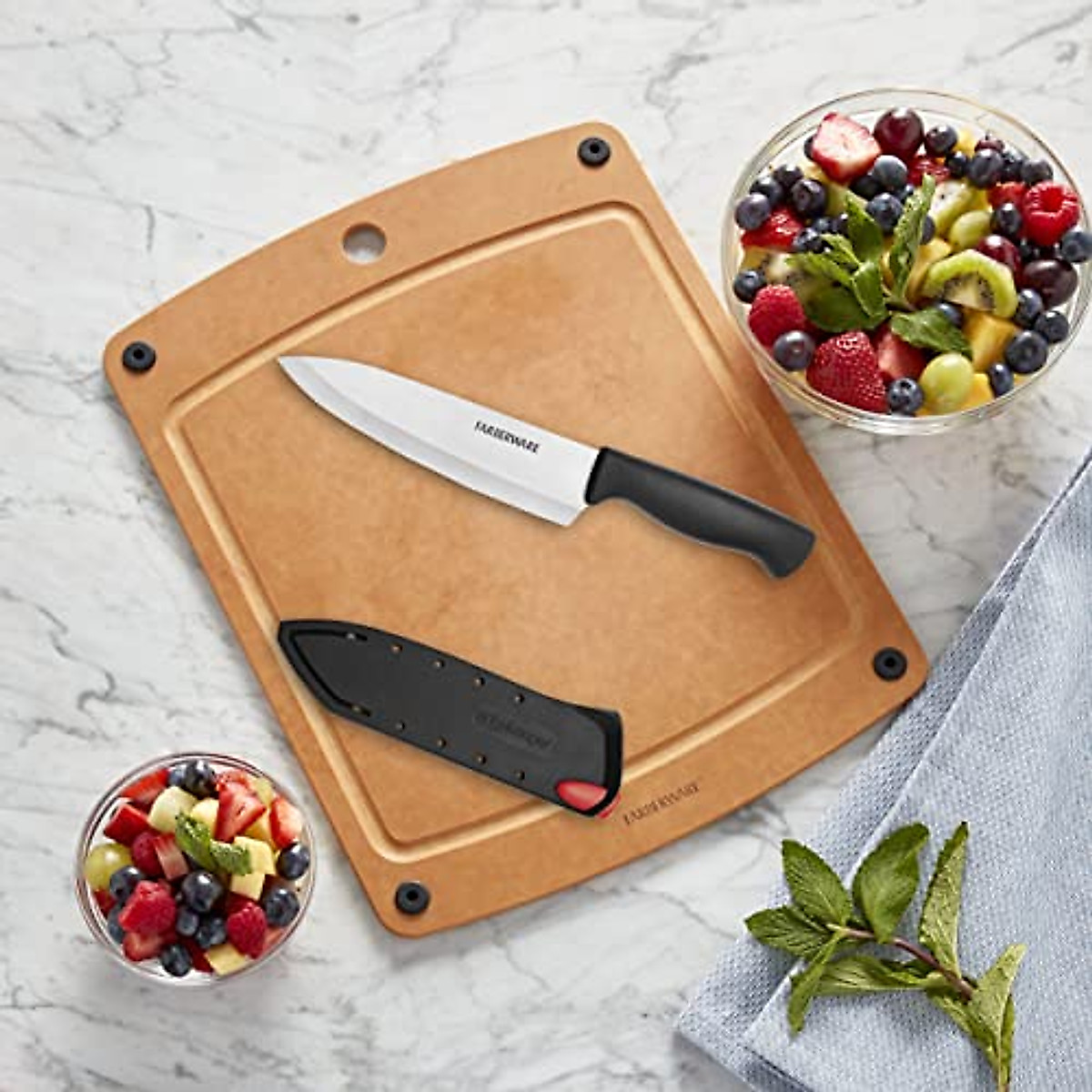 Farberware Edgekeeper 6-Inch Chef Knife with Self-Sharpening Blade Cover, High Carbon-Stainless Steel Kitchen Knife with Ergonomic Handle, Razor-Sharp Knife, Black