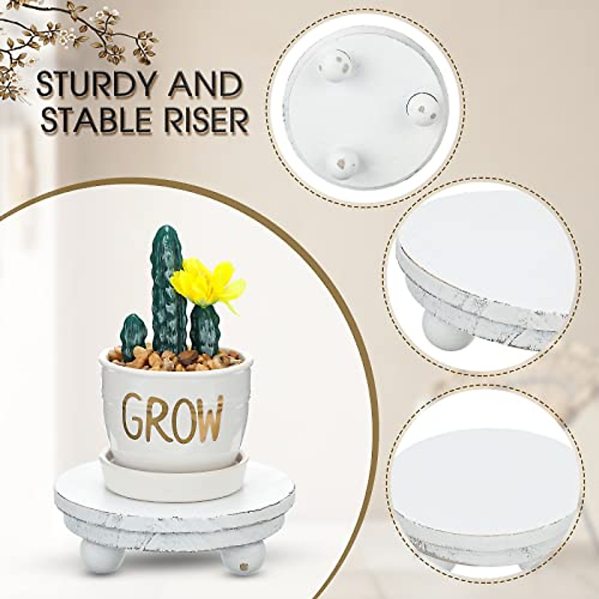 3 Pieces Wood Risers for Decor Wood Pedestal Mini Riser Stand Round Wooden Riser Rustic Farmhouse Riser for Decor Tiered Tray Decor Riser for Home Kitchen (Washed White, 5/4/3 Inch)