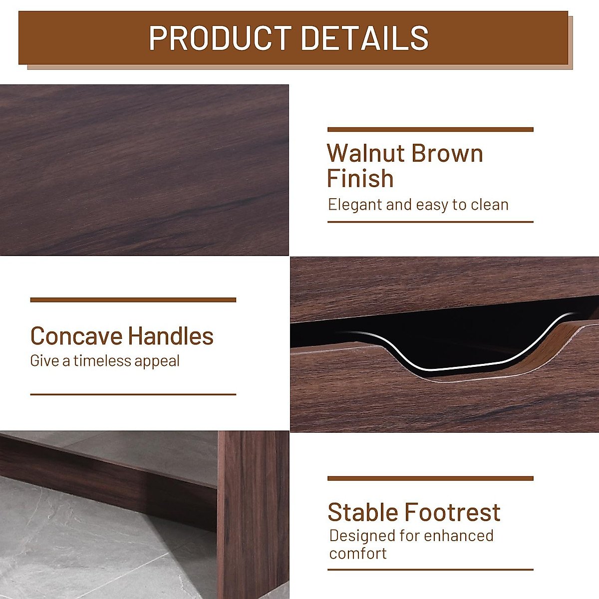 FurnitureR Home Office Computer Desk with 2 Drawers, Wooden Study Writing Table Teen Student Desk Workstation with Footrest for Bedroom Small Spaces Apartment Dorm, Walnut Brown