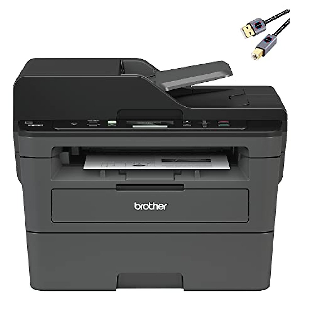 Brother L-2550DW Monochrome All-in-One Laser Printer I Print Copy Scan I Wireless I Auto 2-Sided Printing I Print Up to 36 Pages/Min I Up to 250 Sheets/Tray I Up to 50-Sheet ADF + Printer Cable