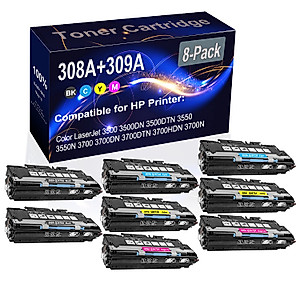 8-Pack (2BK+2C+2Y+2M) Compatible 3700DTN 3500DN 3500DTN 3550N 3700DN Laser Toner Cartridge (High Capacity) Replacement for HP 308A 309A (Q2670A Q2671A Q2672A Q2673A) Printer Toner Cartridge