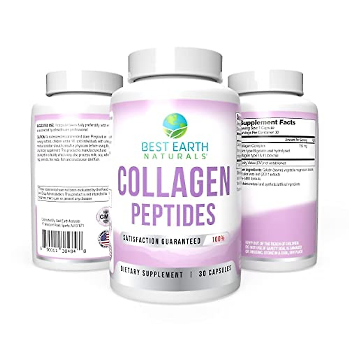 Collagen Peptides Complex Type I, III For Healthy Hair, Skin, Nails, Joints - Hydrolyzed Collagen Capsules Supplement - 30 Day Supply