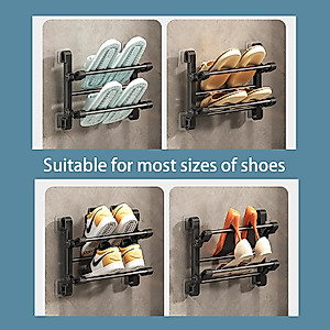 Zauctpy rv Shoe Storage,Wall-Mounted Shoe Rack, 2 Tier Hanging Shoe Organizer, Metal Shoe Storage Shelf for 4 Pairs of Shoes, Space-Saving &Easy to Assemble, Entryway, Black