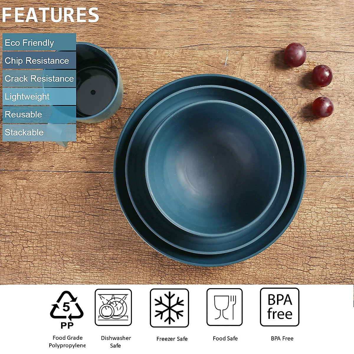 Shopwithgreen Plastic Dinnerware Sets (16PCS) - Lightweight & Unbreakable Dinnerware Set - Microwave Safe Plates Set, Bowls, Cups Mugs, Service for 4, Great for Kids & Adult