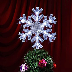 Dazzle Bright Snowflake Christmas Tree Topper, 9 inch Christmas Tree Topper Ornament with 15 White LED Lights, Lighted Tree Topper Christmas Decorations for Xmas Indoor Holiday Decor