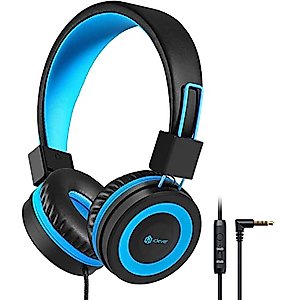 iClever HS14 Kids Headphones, Headphones for Kids with 94dB Volume Limited for Boys Girls, Adjustable Headband, Foldable, Child Headphones on Ear for Study Tablet Airplane School, Black, Blue