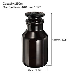 PATIKIL 250mL Reagent Media Bottle, 1Pcs Round Wide Mouth Glass Storage Bottle with Amber Cap for Chemistry Lab Universities Home, Amber