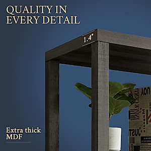 OAKHAM HOME Oxford Bookshelf, Tall Book Shelf with Doors Cabinet, 5-Tier Bookcase, Wooden Bookshelves with Fluted Panel, Large Bookcases with Storage for Living Room Bedroom (Midnight Oak, 1PCS)