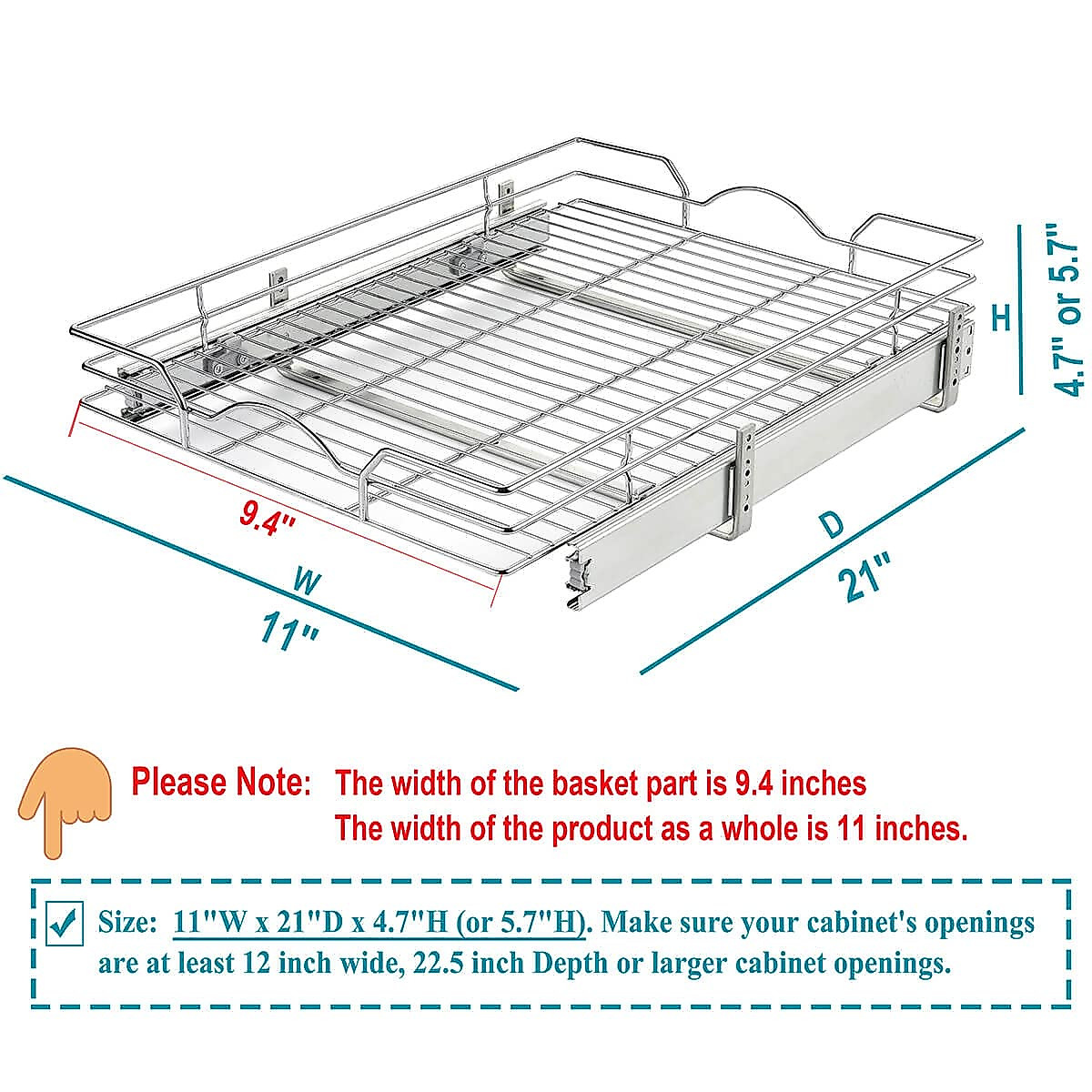 OCG Pull Out Cabinet Organizer (20" W x 21" D), Pull out Drawers for Kitchen Cabinets, Pull Out Shelves for Base Cabinet Organization in Kitchen Bathroom Pantry, Chrome Finish