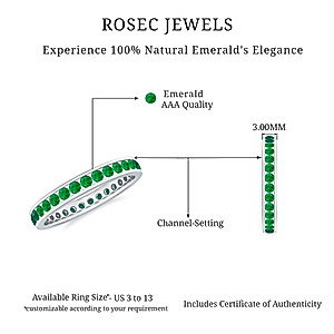 Rosec Jewels Emerald Eternity Band Ring for Women, AAA Quality, Certified Natural Emerald Anniversary Ring - Ready To Gift, 14K Yellow Gold, Size:US 9.00