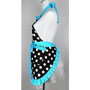 Kitchen Aprons Woman Retro Vintage Girl Polka Dot Cooking Pinafore Christmas Apron Dress (Dot Turquoise)