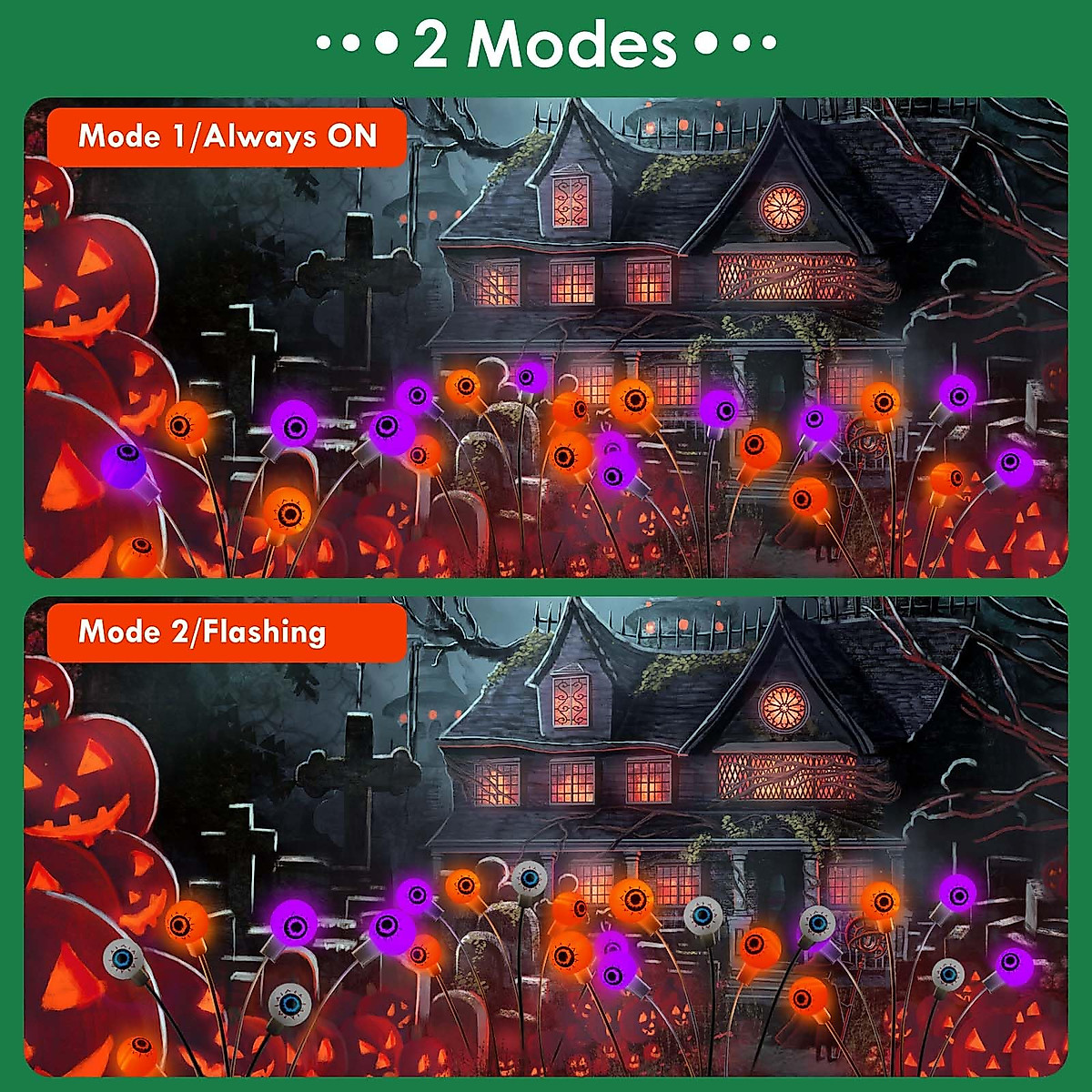 6 𝓟𝓐𝓒𝓚 𝓗𝓪𝓵𝓵𝓸𝔀𝓮𝓮𝓷 Halloween Scary Solar Eyeballs Garden Lights, 6 Pack Halloween Lights Outside, Solar Firefly Lights Outdoor，Solar Swaying Lights for Garden Path Decor (Purple&Orange)