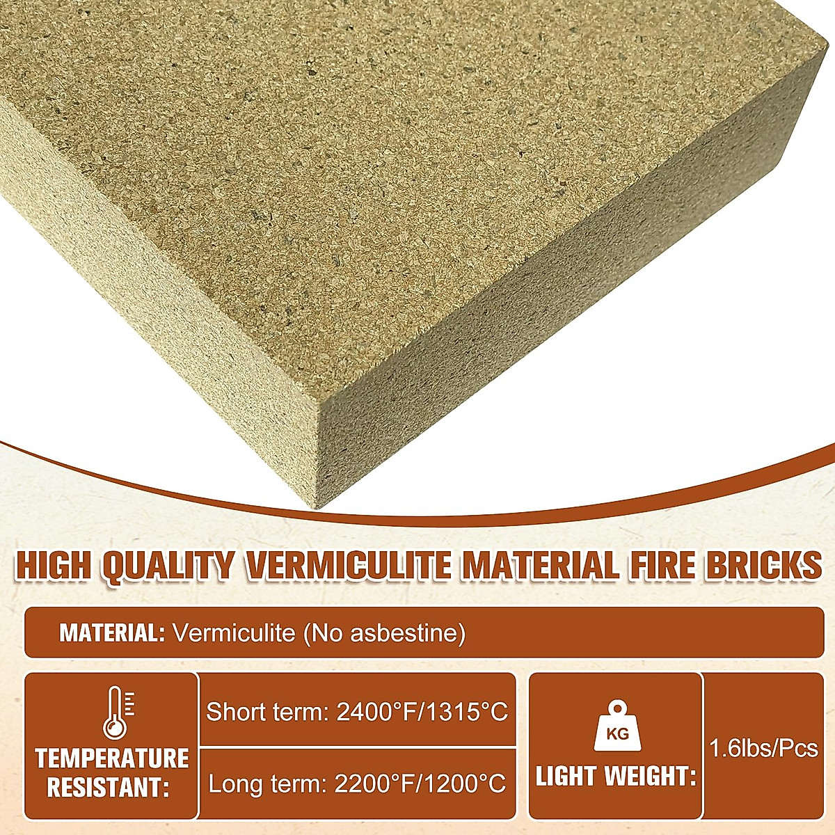 Fire Bricks, FireBrick, High Temperature Insulated Firebricks for Wood Stoves, Fireplaces, Size 9" X 4-1/2" X 1-1/4", Pack of 6, Wood Stove Bricks, Fireplace Brick
