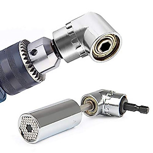 CIGOTU Universal Socket, 7mm-19mm Multifunctional Cordless Ratchet Adapter Socket Wrench Set, Screwdriver Set Hex Bit + 105 Degree Right Angle Drill