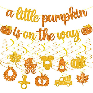 Pumpkin Baby Shower Decorations A Little Pumpkin is on The Way Banner Glitter Orange Baby Shower Hanging Swirls Party Decoration Fall Pumpkin Thanksgiving Theme Gender Reveal Birthday Party Supplies