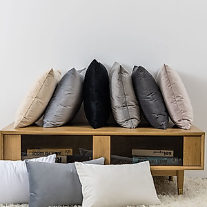 JUSPURBET Black Velvet Throw Pillow Covers 24x24 inch Set of 2 for Living Room Couch Sofa Bedroom Decorative Square Solid Soft Cushion Cases with Invisible Zipper