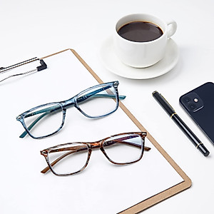 BONCAMOR 2 Pack Progressive Multifocus Reading Glasses Men and Women Computer Blue Light Blocking Anti Eyestrain Readers (Blue Brown, 2.5)