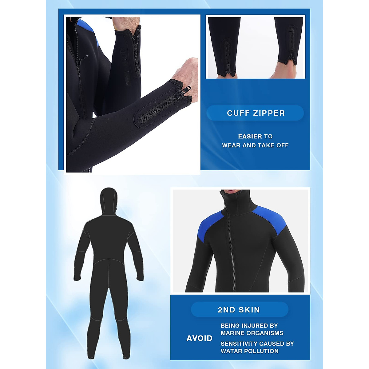 REALON Mens Wetsuit 5mm Neoprene Diving Suit Full Body Long Sleeve Front Zip Hoodie Thermal Wet Suits Winter Keep Warm in Cold Water for Freediving Spearfishing Scuba Snorkeling (5mm, 3X-Large)