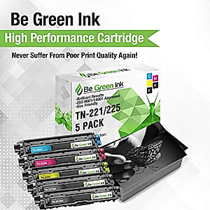 Be Green Ink Compatible Toner Cartridges for Brother DCP-9020, HL-3140, HL-3150, HL-3170, MFC-9130, MFC-9140, 9330, 9340 – TN221 TN225 Toner TN221BK, TN225C, TN225M, TN225Y (5 Pack, 2B,1C,1M,1Y)