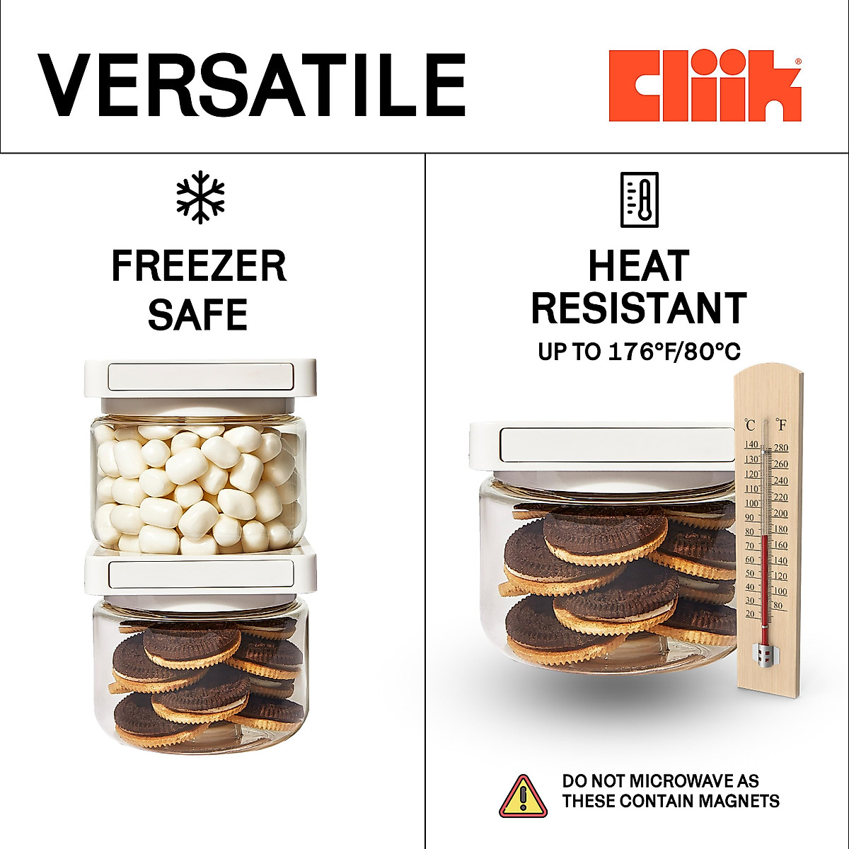 Cliik 3-Pack Magnetic Stackable Kitchen Containers, Jars for Organization and Storage, Kitchen Storage & Pantry Organizer with Lid, Shatterproof, Leakproof & Airtight