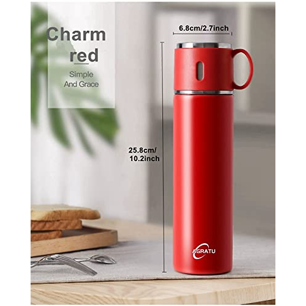AGRATU Insulated Bottles for Hot and Cold Drinks 316 Stainless Steel Coffee Insulated Vacuum-Insulated Beverage Bottle Easy to Clean Suitable for Drinking Coffee Tea Milk