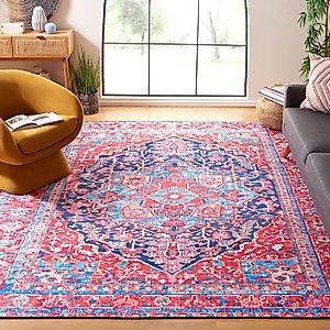 SAFAVIEH Tucson Collection Area Rug - 10' x 14', Navy & Red, Machine Washable & Slip Resistant, Ideal for High Traffic Areas in Living Room, Bedroom, Dining (TSN121N-10)