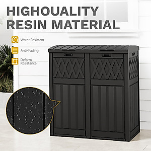 DWVO 76 Gallon Garbage Dual Can, Resin Outdoor Trash Can with Tiered Lid and Drip Tray, Waterproof Trash Bin for Patio, Kitchen, Backyard (Black)