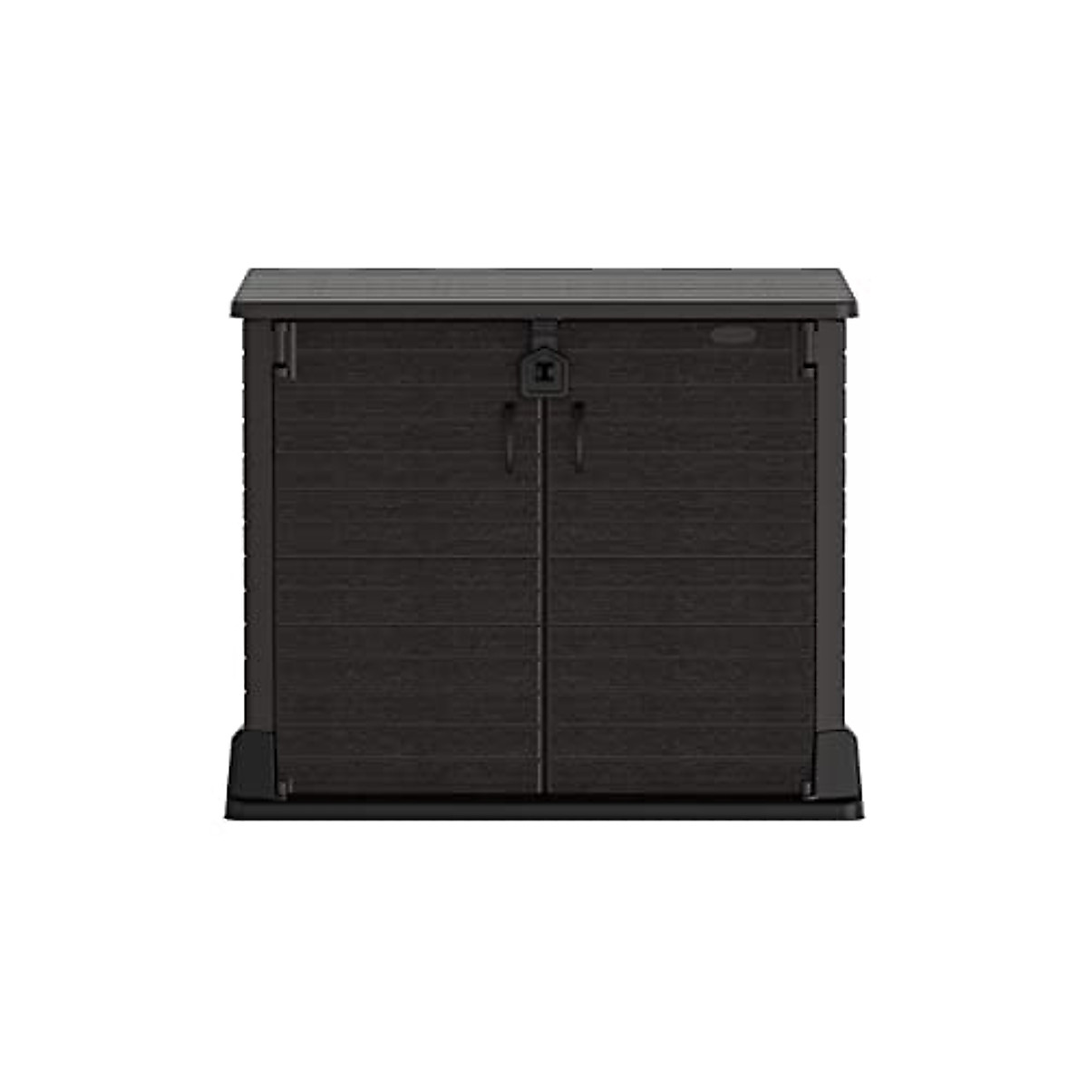 Duramax Cedargrain StoreAway 850L Plastic Garden Storage Shed - Outdoor Storage Bike Shed – Durable & Strong Construction– Ideal for Tools, Bikes, BBQs & 2x 120L Garbage Bins, 130 x 74 x 110 cm, Brown