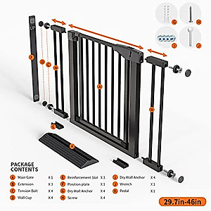 ABOIL Dog Gate for Stairs, Baby Gate for The House Doorway, 29-43 Inch Wide Auto Close Safety Child Gate Gate for Door, Pressure Mounted, No Drilling, Easy Walk Thru Pet Gates (Black)