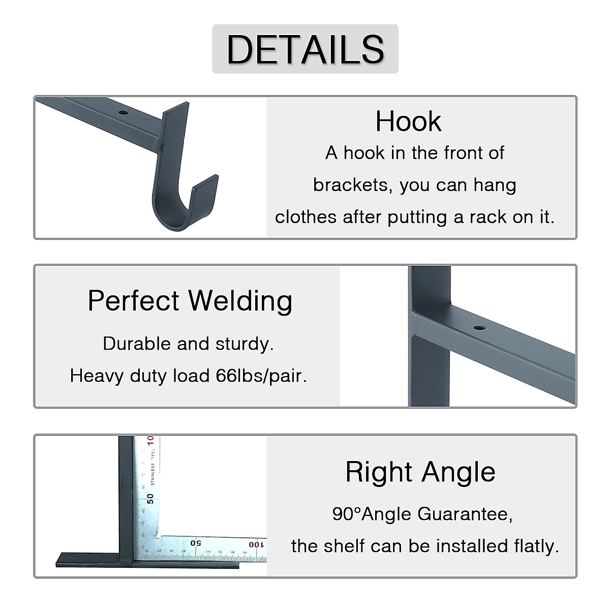 OVOV Shelf Bracket with Rod Holder 2 Pack Closet Shelf & Rod Brackets 13 Inch Black Heavy Duty Closet Rod Bracket