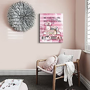 SOULDOOR Fashion Women Art Print Pink Flowers Painting Canvas Vogue Perfume Poster With Framed Ready to Hang for Girls Gift Bedroom Dressing room 11X14INCH