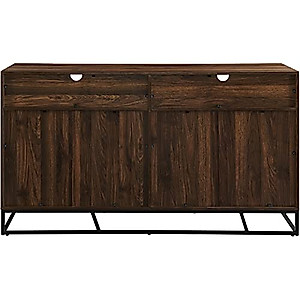 Walker Edison Angled Door Cabinet-Sideboard-Buffet with Open Shelf Storage, 58, Dark Walnut