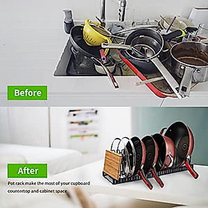 warmartter Expandable Pot and Pan Organizers Rack Stainless, Pot and Pan Organizer with 11 Adjustable Compartments(4 large sizes and 7 short sizes.) Accommodate 10+ Frying Pans and Pots Lid