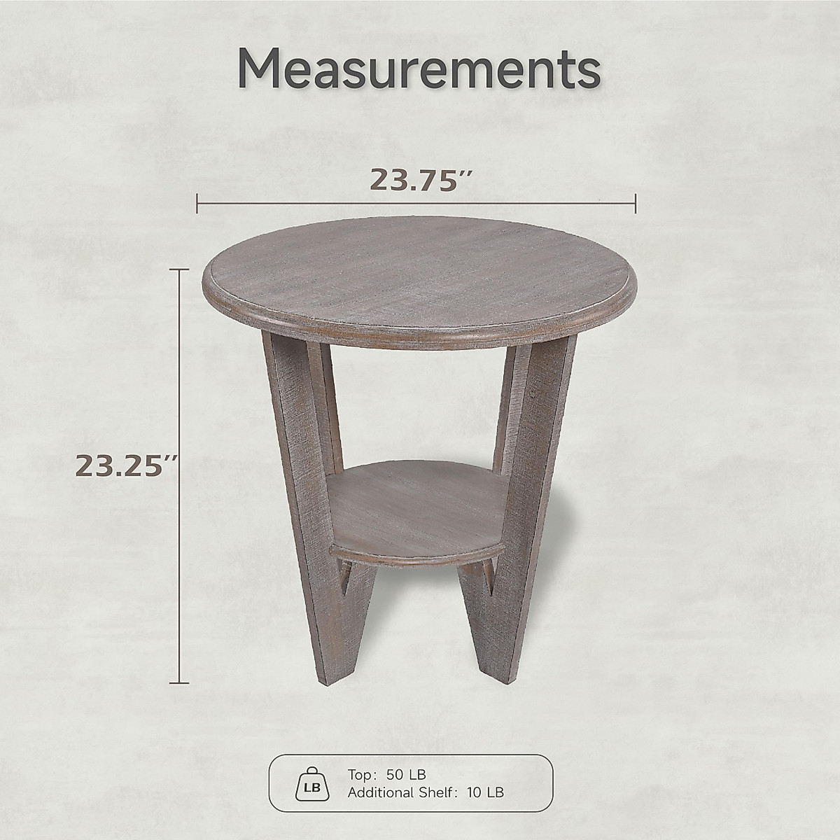 COZAYH Rustic Farmhouse end Table with Storage Shelf, French Country Accent Side Table for Family, Dinning or Living Room, Small Spaces, Modern, Round, Vintage Grey Finish