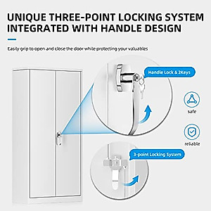 Atripark Metal Storage Cabinet with Lock, 72" Lockable Garage Tool Cabinet with Doors and Shelves, Tall Steel Cabinet for Garage, 72" Heavy-Duty File Cabinet for Home Office, Gym, School