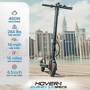 Hover-1 Journey 2.0 Foldable Electric Scooter for Adults with 350W Brushless Motor, 15 mph Max Speed, 8.5” Air-Filled Tires and 16 Mile Range