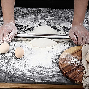 Smooth Stainless Steel Rolling Pin for Baking Fondant, Pizza, Pie, Pastry, Pasta, Dough, Cookies (12.8in)