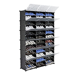 RPSRLS Shoe Storage,12-Tier portable shoe rack organizer with 36 Grids, Expandable Shoe Tower Shelf Storage Cabinet Stand for Heels, Boots, Slippers - Black (72 Pair Capacity)