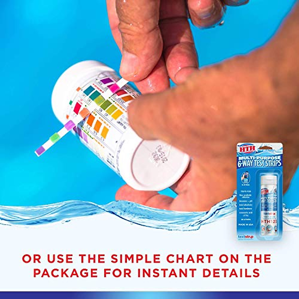 HTH 1274 Multi-Purpose 6-Way Test Strips Swimming Pools Chemical Tester, 30 ct