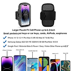 Clear Running Phone Holder Armband, Sports Armband Case for iPhone 14 13 Pro Max 12 11 Plus X XS Samsung Android, Universal Arm Bands Bag with Key Card Pocket for Exercise Walking Workout Fitness