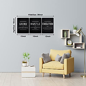 BWSPACE Inspirational Wall Art, Motivational Canvas Wall Art, grind hustle wall art 3 Pieces Wall Art Decorations for Office Living Room and Bedroom Decor (36" W x 16" H, GRIND)