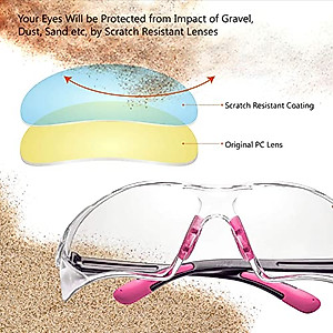 SAFEYEAR Women Safety Glasses Anti Fog Lens,HD Clear Scratch Resistant Work Glasses with Adjustable Straps for Lady, No-Slip Grips,VU Protection for DIY, Lab, Welding,Chemistry(Pink)